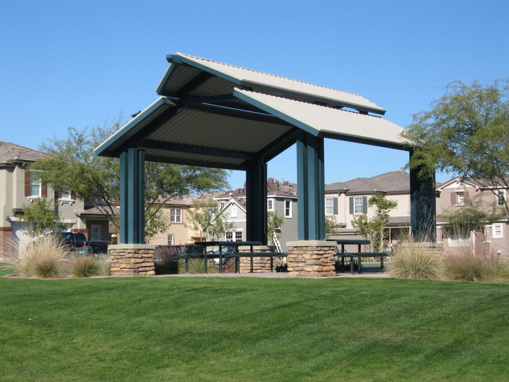 Cheyenne shade structure model inspired by turn-of-the-century barns.